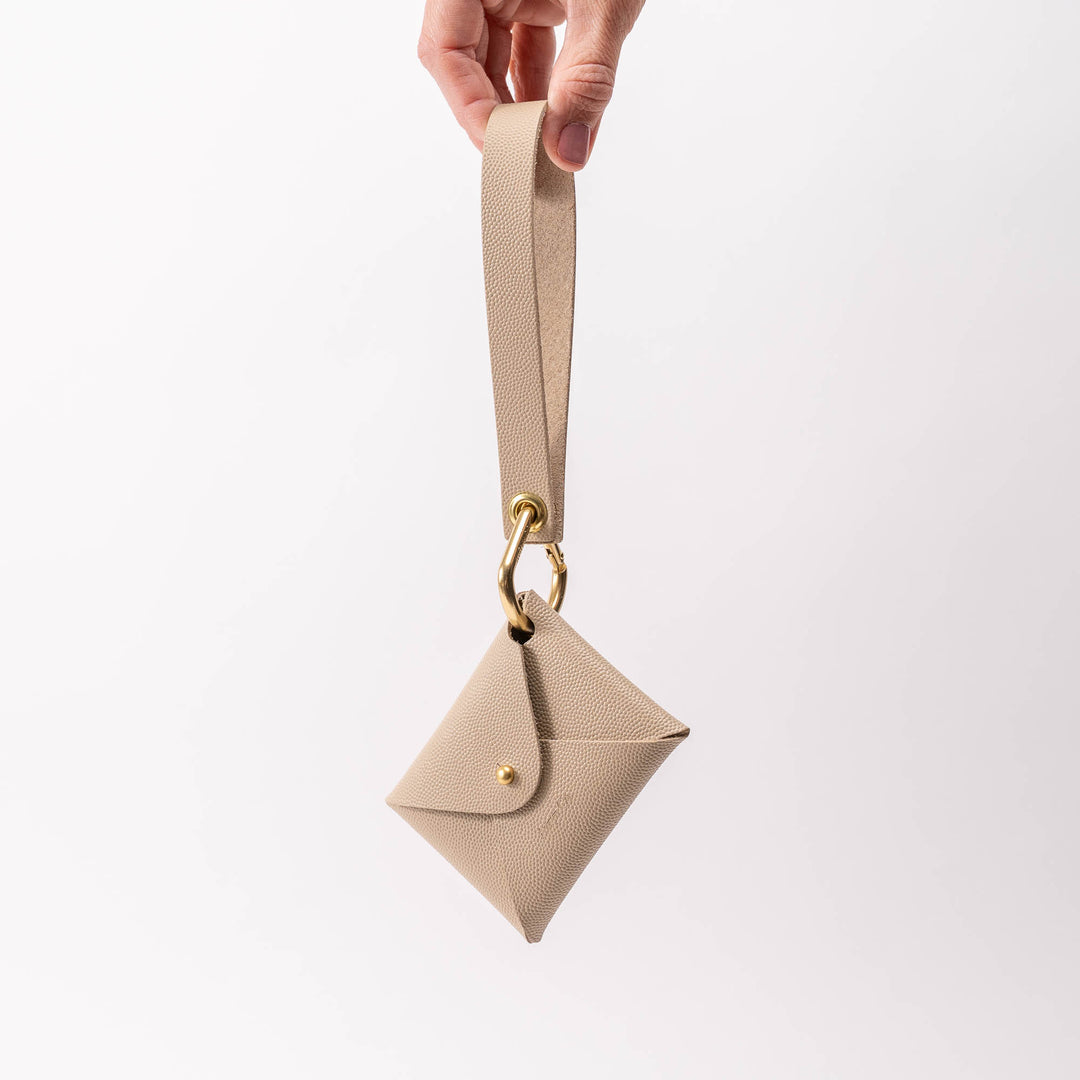 Handcrafted Leather Wristlet in Cobblestone Beige | Avryn Co.