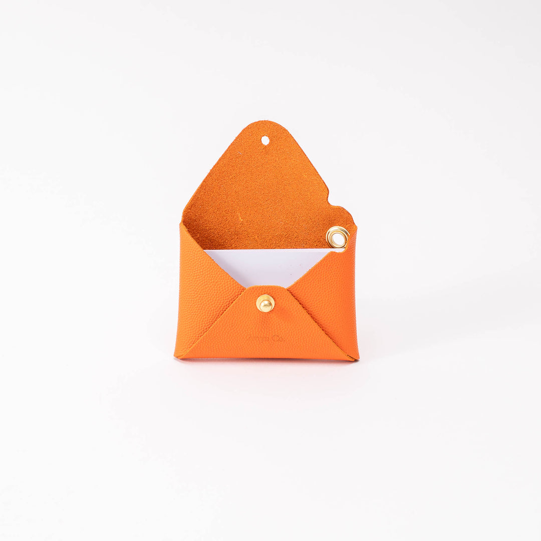 Clementine Orange French Pebbled Leather Card Wallet | Avryn Co.