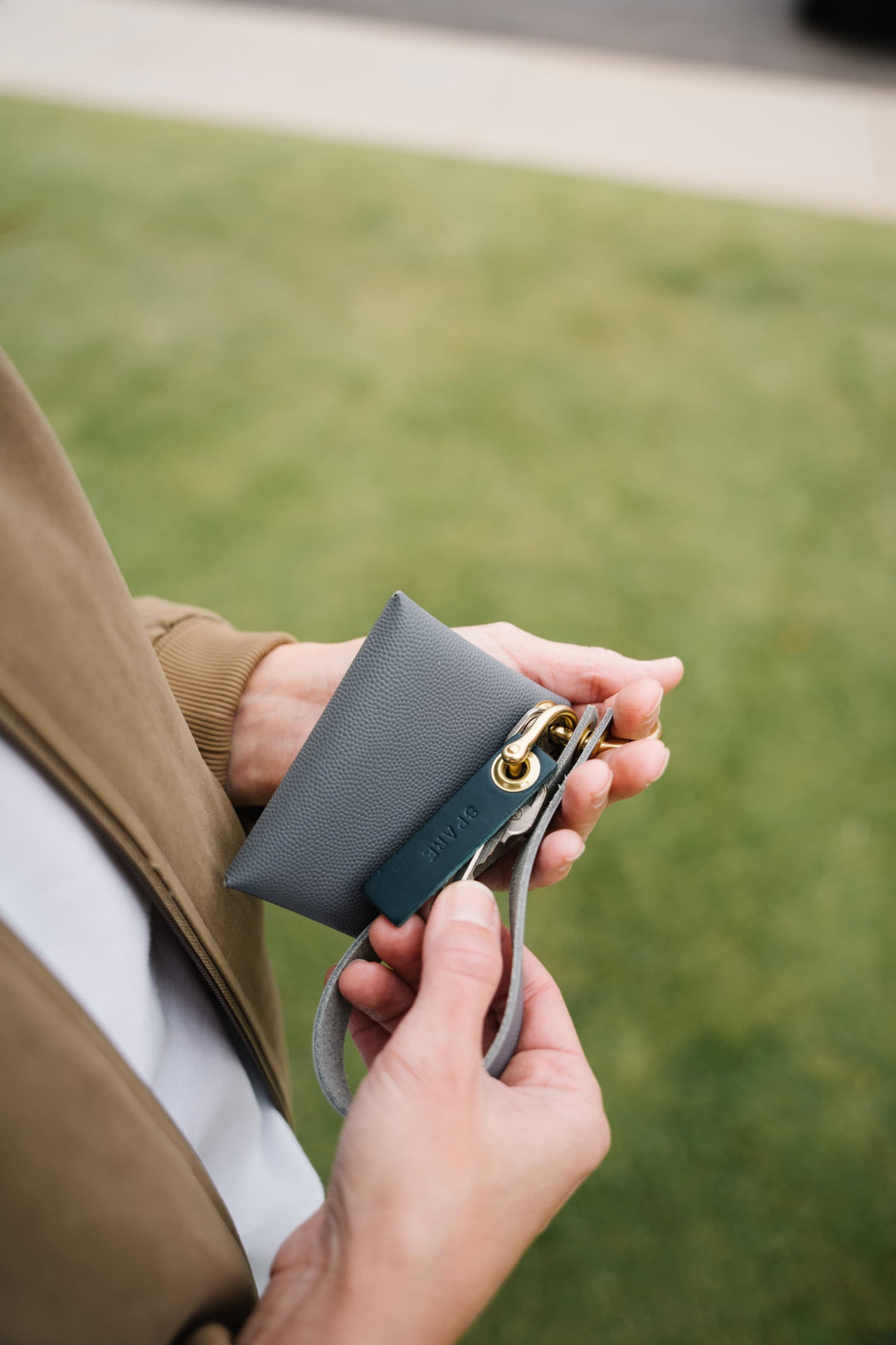 Handcrafted Italian Leather Key Tag in Ocean Blue | Avryn Co.